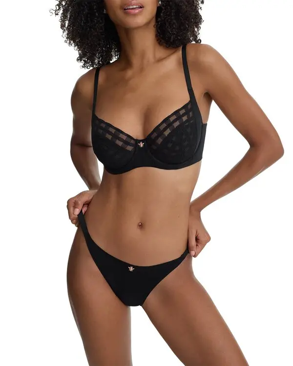 SKARLETT BLUE Bonbon Gingham Lace String Bikini - Black