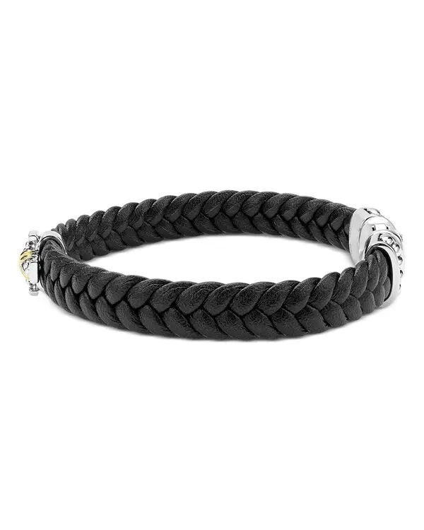Lagos 18k Yellow Gold And Sterling Braided Leather Anthem Cross Bracelet