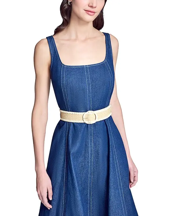 Karl Lagerfeld Paris Faux Denim Belted Midi Dress