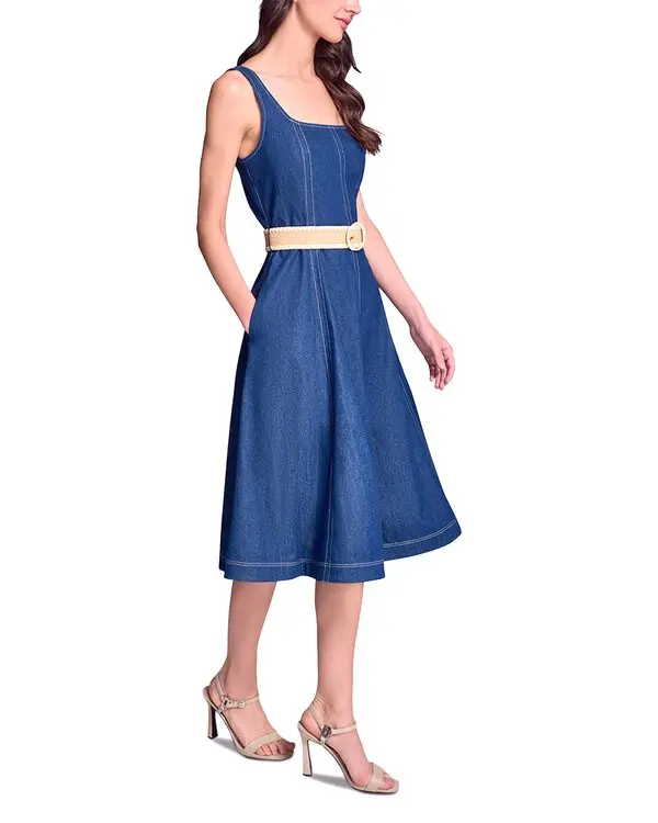 Karl Lagerfeld Paris Faux Denim Belted Midi Dress