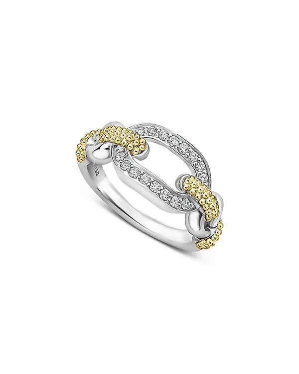 Lagos 18k Yellow Gold & Sterling Caviar Lux Diamond Clip Ring - Silver