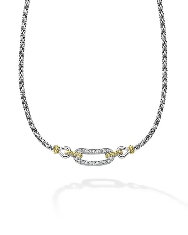 Lagos 18k Yellow Gold & Sterling Diamond Collar Necklace - Silver