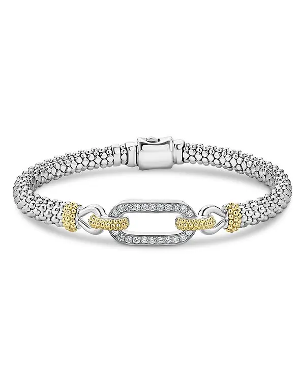 Lagos 18k Yellow Gold & Sterling Caviar Diamond Clip Bracelet - Silver