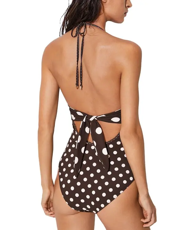REISS Polka Dot Lattice Trim One Piece Swimsuit