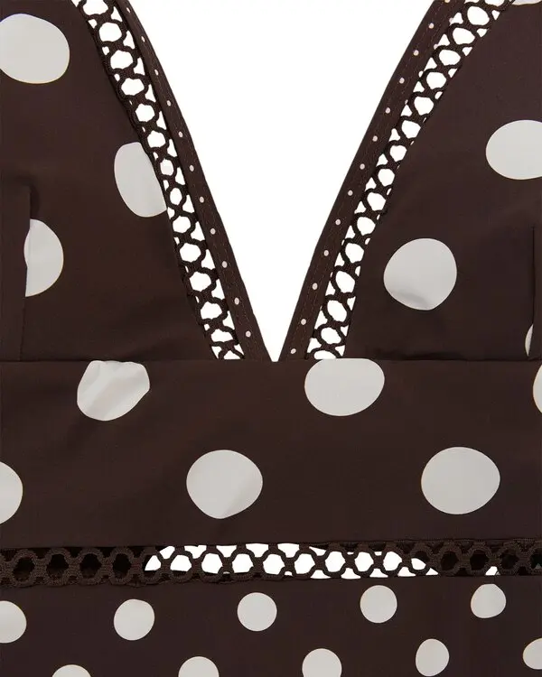 REISS Polka Dot Lattice Trim One Piece Swimsuit