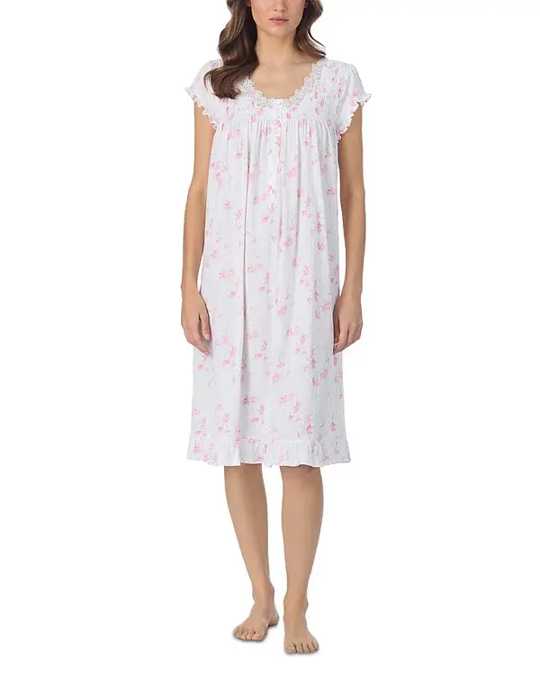 Eileen West Cap Sleeve Pointelle Waltz Nightgown - White/pink
