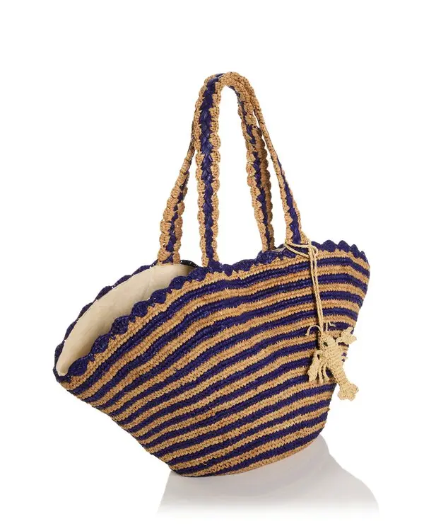Aqua Stripe Fan Raffia Tote