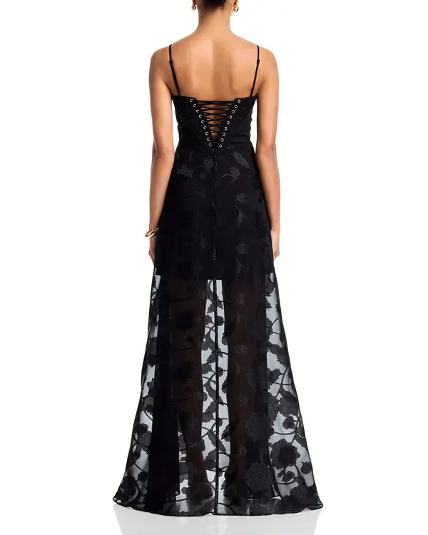 Aqua Jacquard Lace-up Maxi Dress