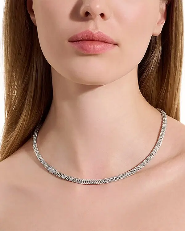 John Hardy Sterling Icon Diamond Clasp Woven Link Chain Necklace - Silver