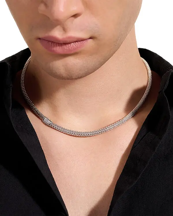 John Hardy Sterling Icon Diamond Clasp Woven Link Chain Necklace - Silver