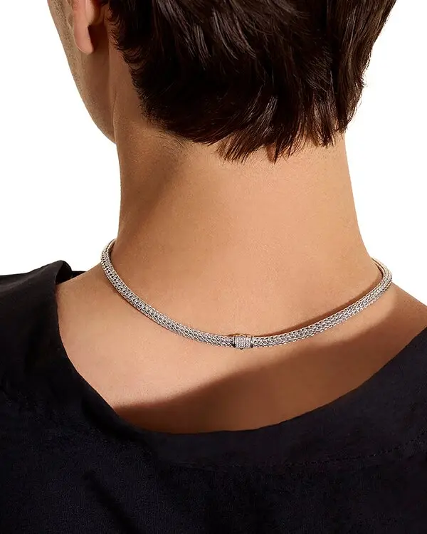 John Hardy Sterling Icon Diamond Clasp Woven Link Chain Necklace - Silver