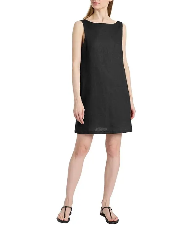 Santorelli Jaclyn Sleeveless Linen Shift Dress - Black