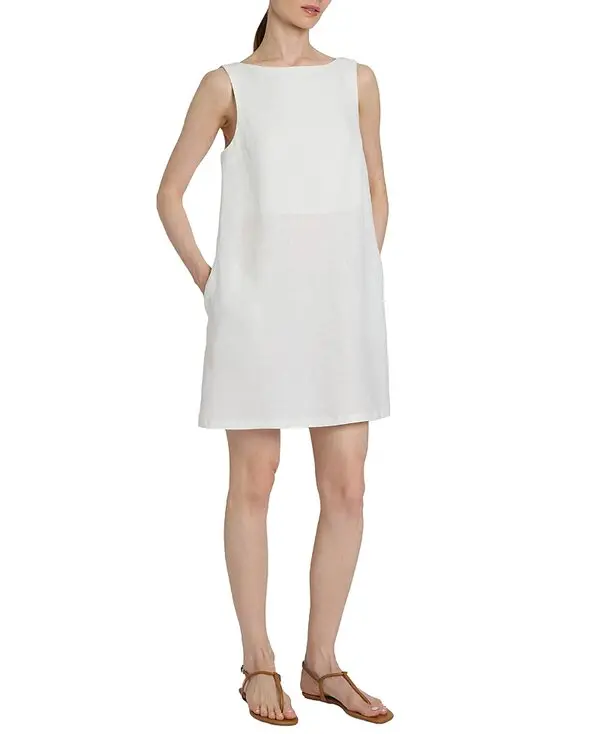Santorelli Jaclyn Sleeveless Linen Shift Dress - Creme