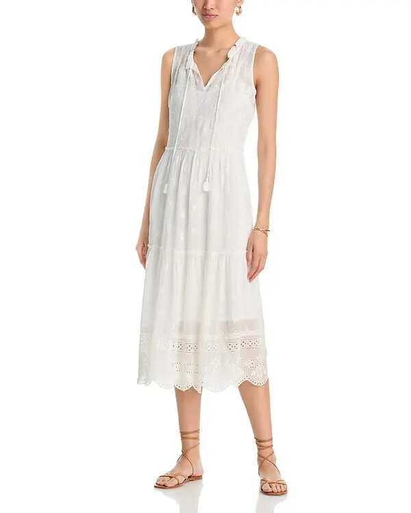 Johnny Was Susila Midi Tiered Dress - White
