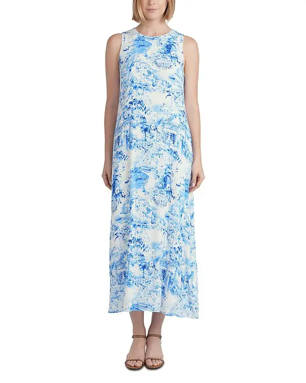 POINT Georgette Column Dress - Blue Print