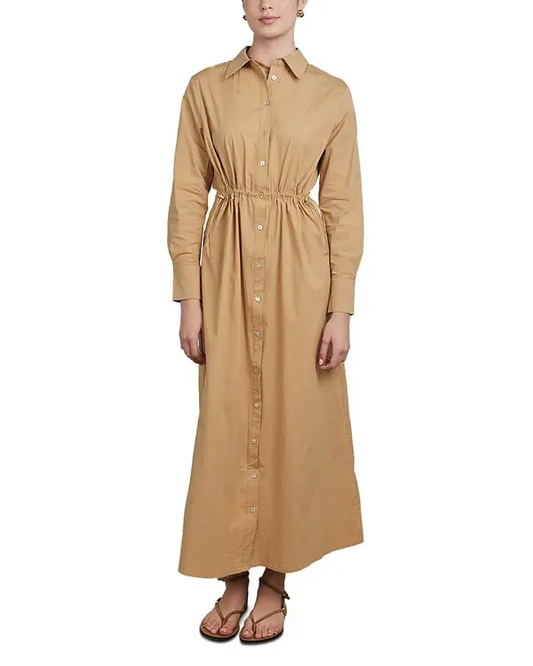 POINT Drawstring Waist Maxi Shirtdress - Iced Coffee