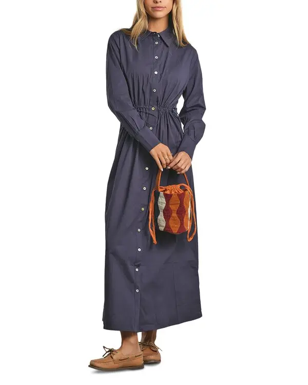 POINT Drawstring Waist Maxi Shirtdress - Navy
