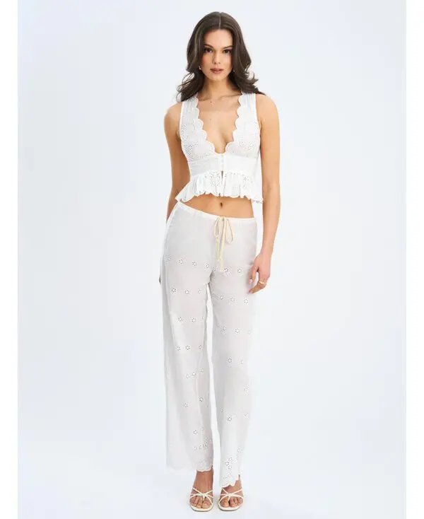 MISS CIRCLE NEW YORK Raina Cotton Eyelet Straight Pants