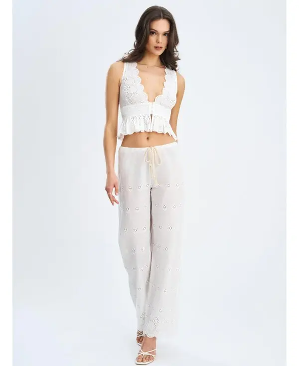 MISS CIRCLE NEW YORK Raina Cotton Eyelet Straight Pants