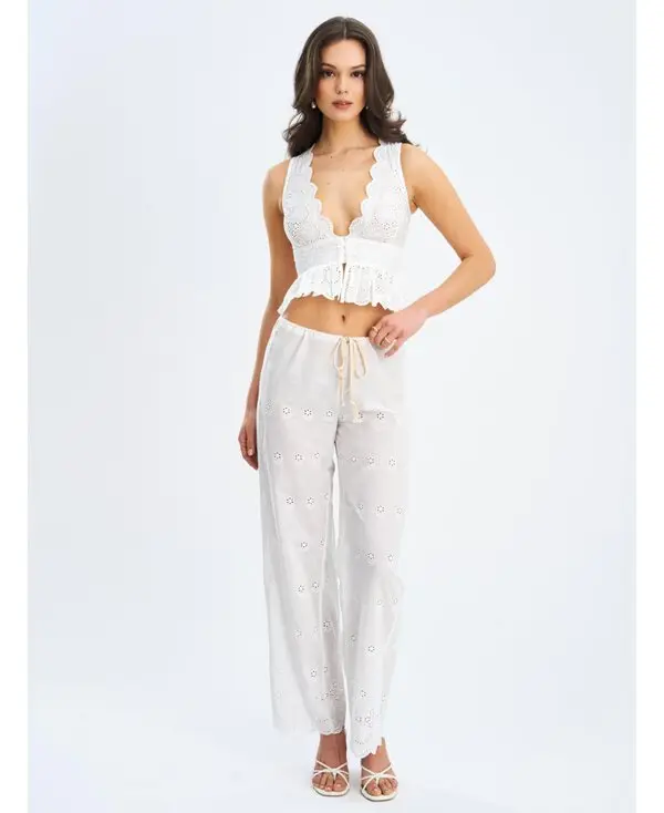 MISS CIRCLE NEW YORK Raina Cotton Eyelet Straight Pants
