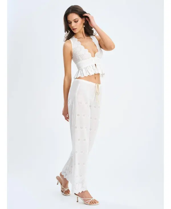 MISS CIRCLE NEW YORK Raina Cotton Eyelet Straight Pants