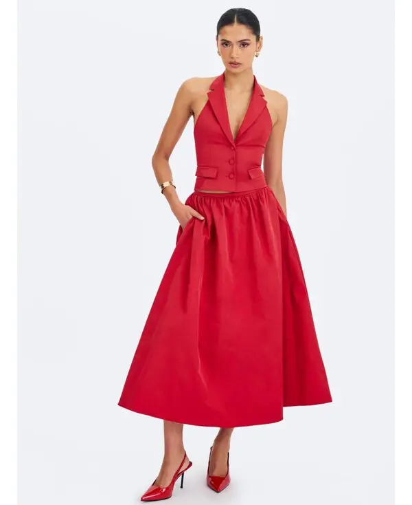 MISS CIRCLE NEW YORK Ursel Gathered A-line Midi Skirt