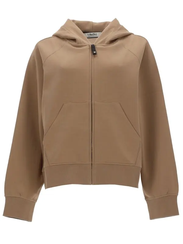 Max Mara Felpa "alma" Con Zip E Cappuccio - Beige