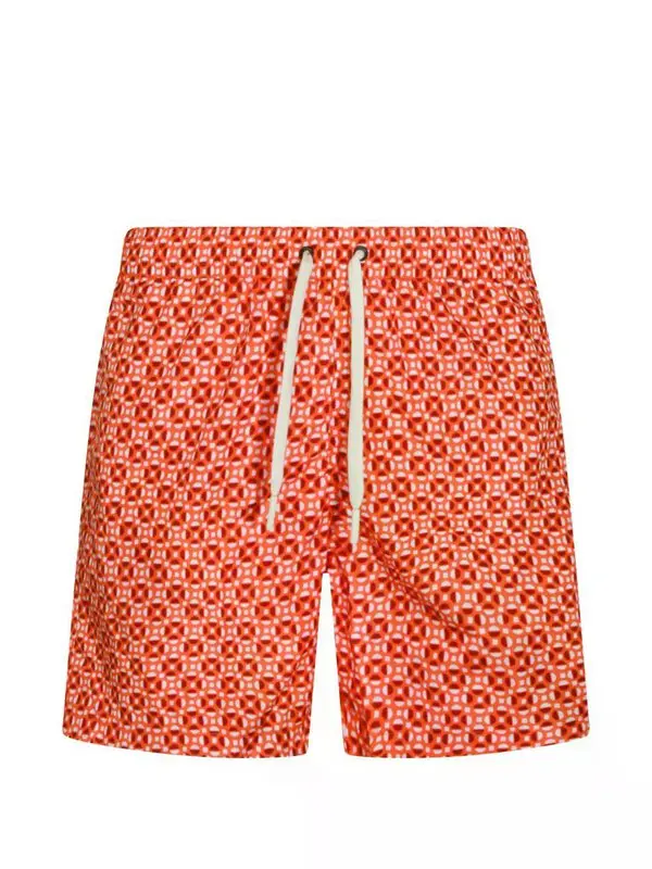 Altea Geometric-print Drawstring Swim Shorts - Orange