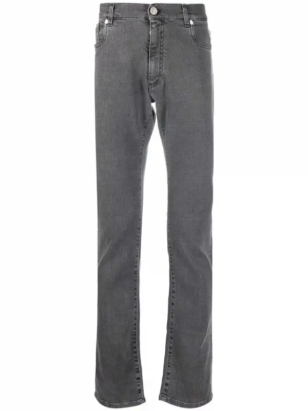 BILLIONAIRE Embroidered Logo Straight-leg Jeans - Grey