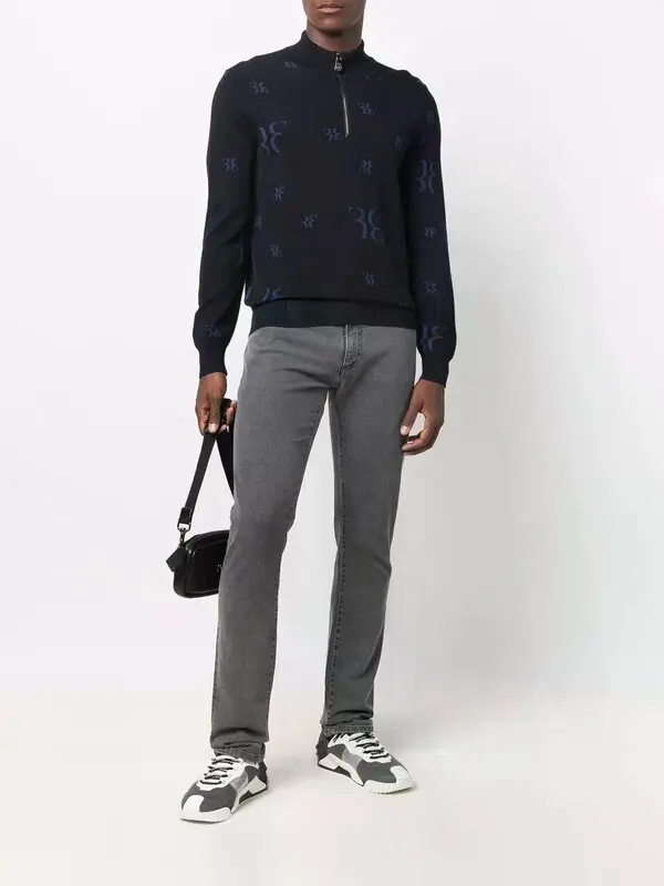 BILLIONAIRE Embroidered Logo Straight-leg Jeans - Grey