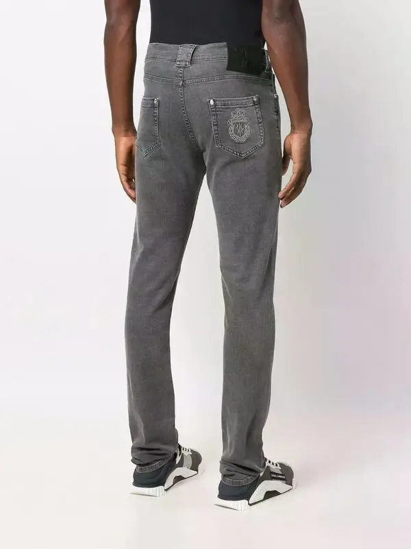 BILLIONAIRE Embroidered Logo Straight-leg Jeans - Grey