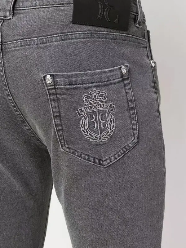 BILLIONAIRE Embroidered Logo Straight-leg Jeans - Grey