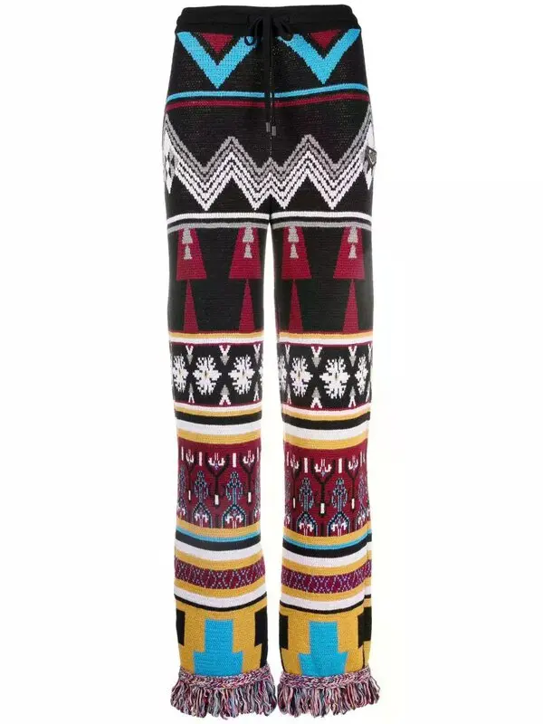 Philipp Plein Geometric-pattern Fringe Wool Trousers