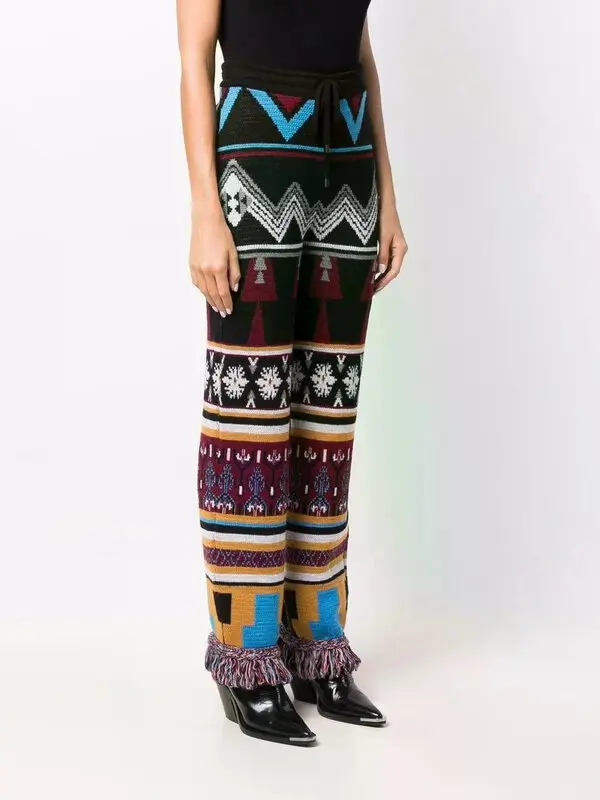 Philipp Plein Geometric-pattern Fringe Wool Trousers