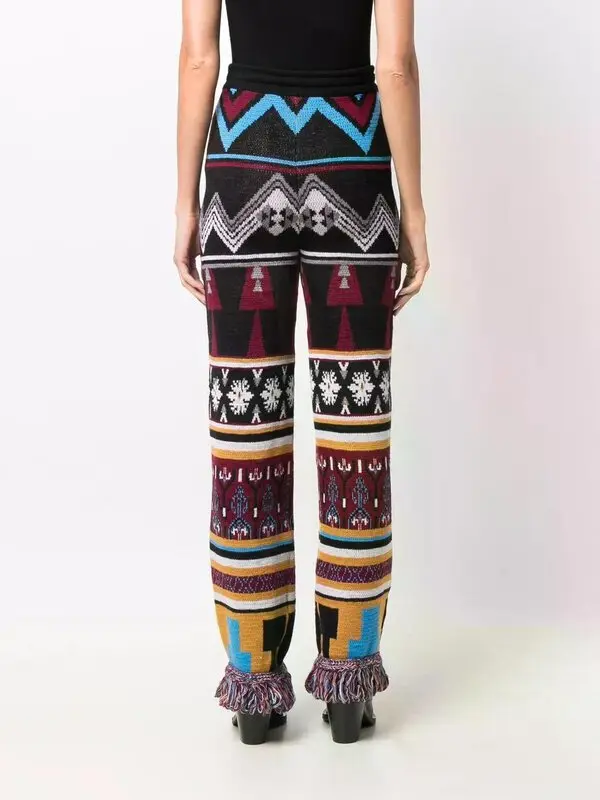 Philipp Plein Geometric-pattern Fringe Wool Trousers