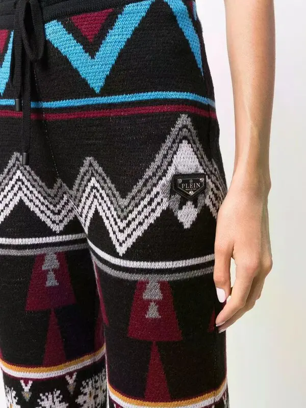 Philipp Plein Geometric-pattern Fringe Wool Trousers
