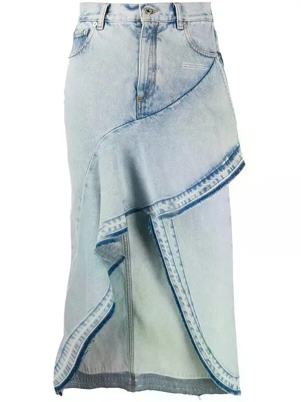 Off-White Ruffled Asymmetrical Denim Skirt