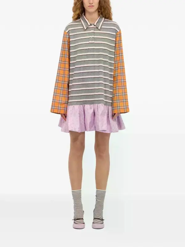 MSGM Striped Check Panel Mini Dress