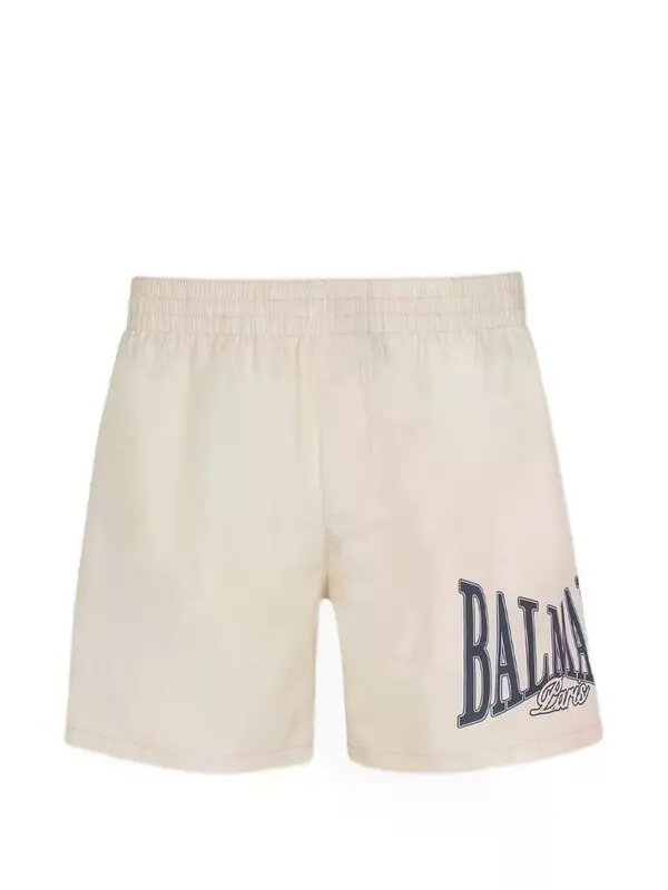 Balmain Logo-print Swim Shorts - Neutrals