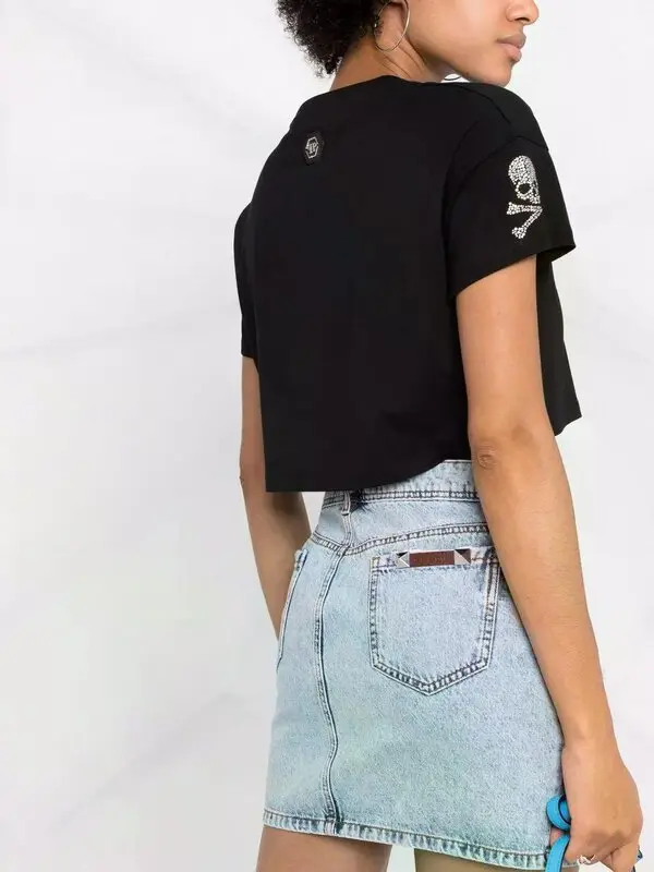 Philipp Plein Stud-detailed Distressed Denim Mini Skirt