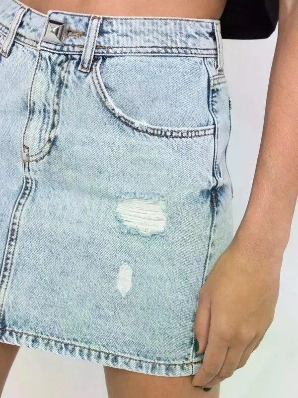 Philipp Plein Stud-detailed Distressed Denim Mini Skirt