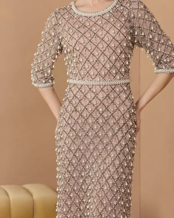 MAC DUGGAL COLLECTION Petite Pearl Embellished 3/4 Sleeve Gown