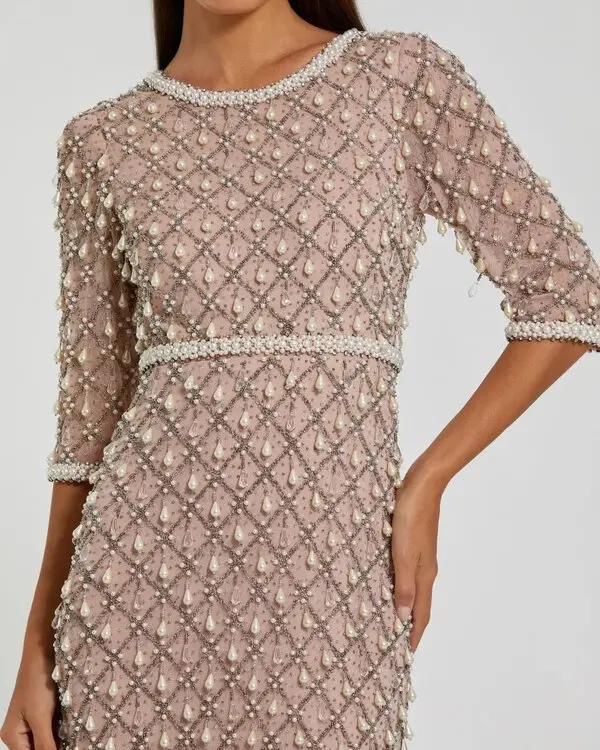 MAC DUGGAL COLLECTION Petite Pearl Embellished 3/4 Sleeve Gown