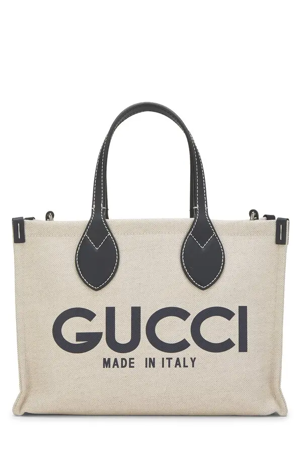 Gucci Canvas Logo Print Tote - Navy