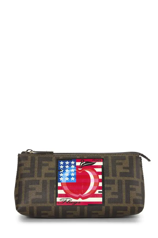 Fendi Zucca Coated Canvas Pouch With American Flag Graphic