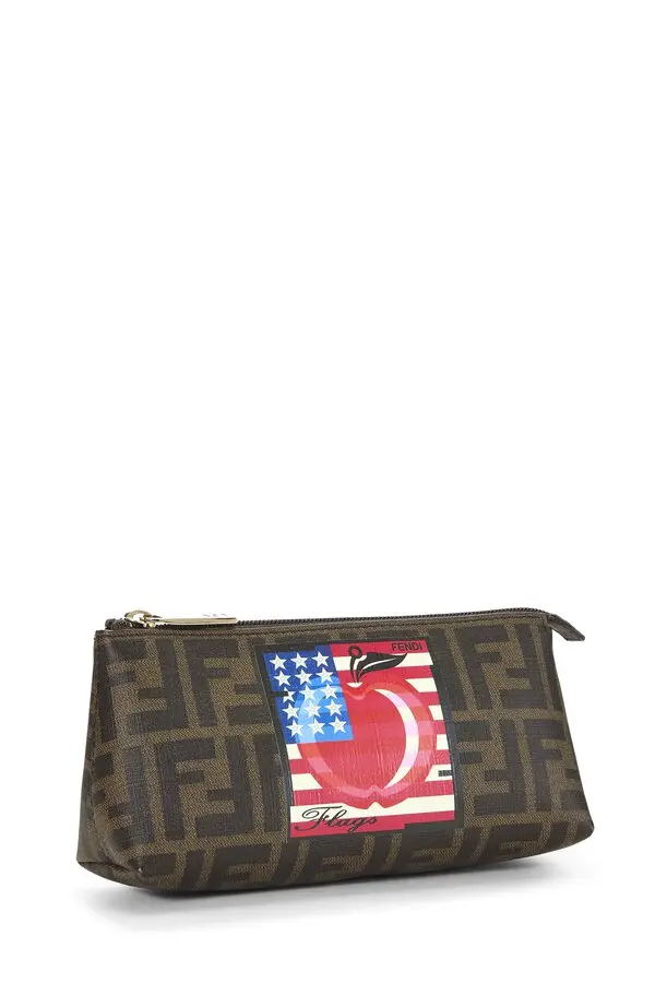 Fendi Zucca Coated Canvas Pouch With American Flag Graphic