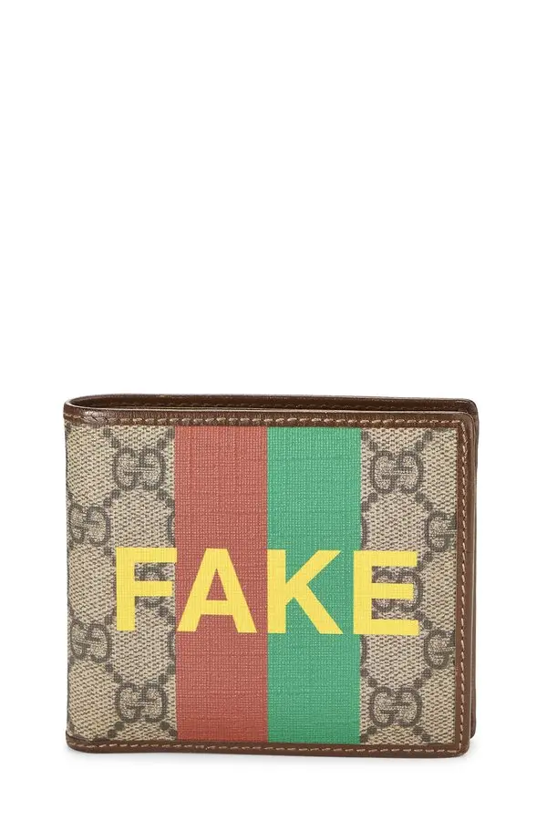Gucci Gg Supreme Canvas 'fake/not' Bifold Wallet - Brown