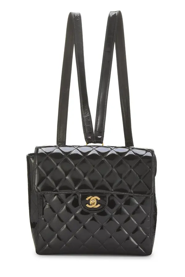 Chanel Quilted Patent Flap Backpack - Black