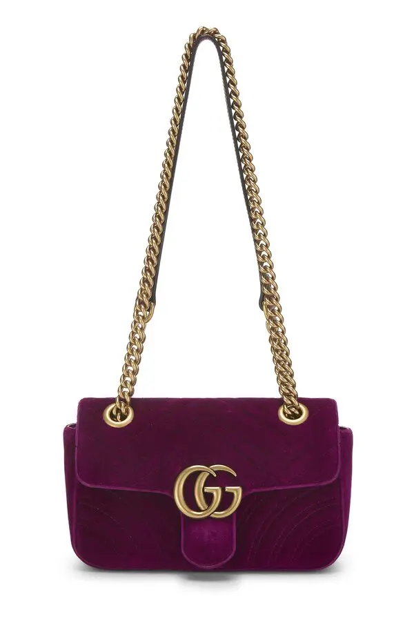 Gucci Velvet Gg Marmont Matelassé Shoulder Bag - Purple