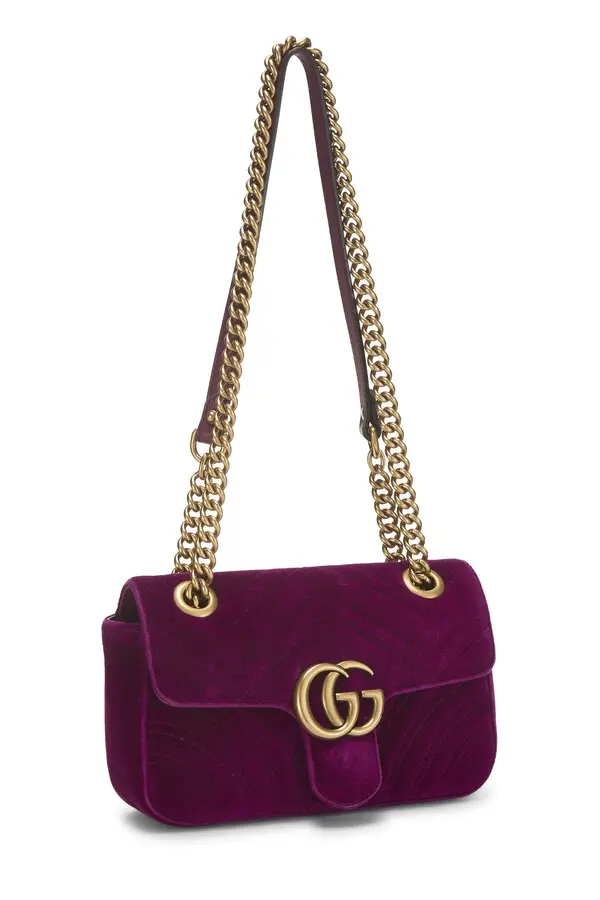 Gucci Velvet Gg Marmont Matelassé Shoulder Bag - Purple